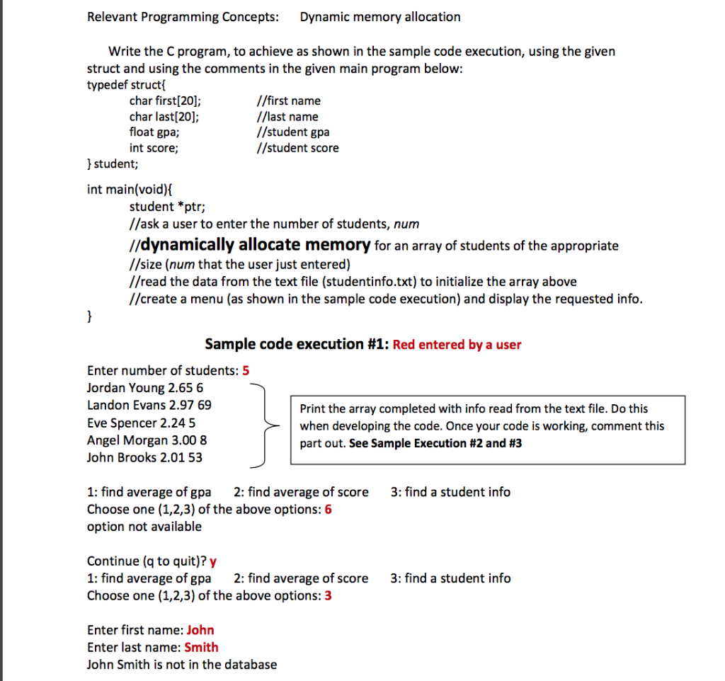Solved Relevant Programming Concepts: Dynamic memory | Chegg.com
