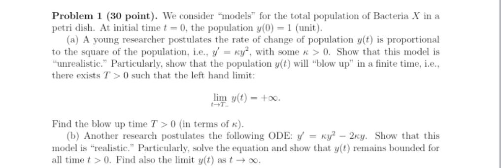 Solved Problem 1 (30 point). We consider "models" for the | Chegg.com
