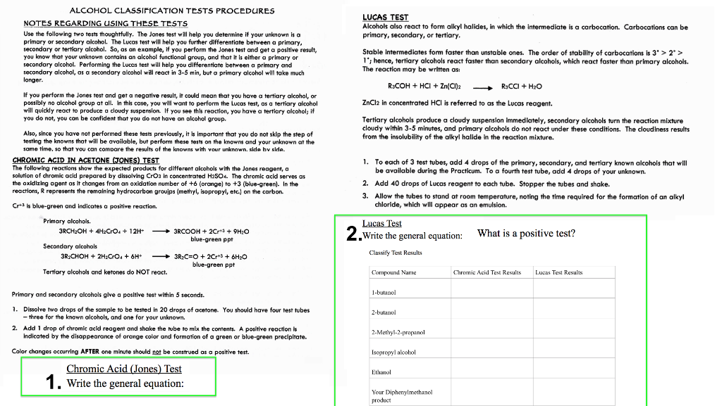 Solved ALCOHOL CLASSIFICATION TESTS PROCEDURES NOTES | Chegg.com