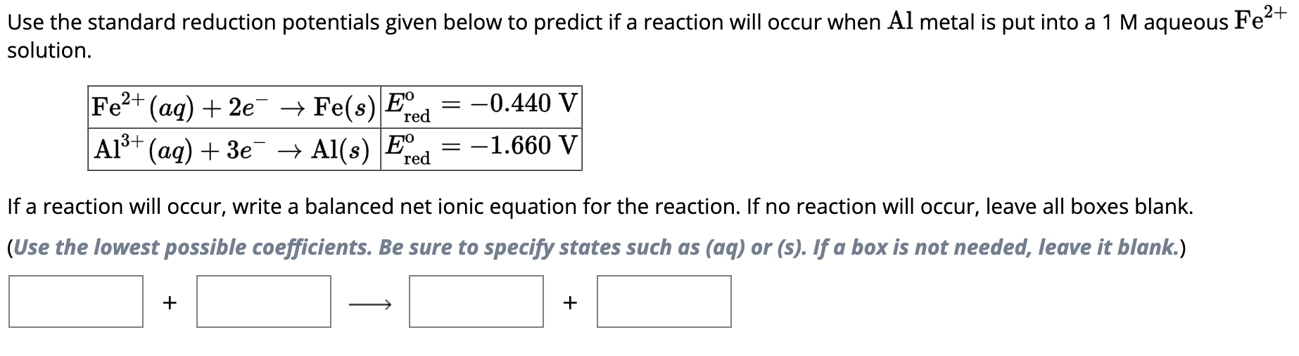 Solved Use the standard reduction potentials given below to | Chegg.com