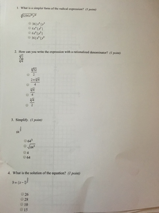 Solved What is a simpler form of the radical expression? 4 | Chegg.com