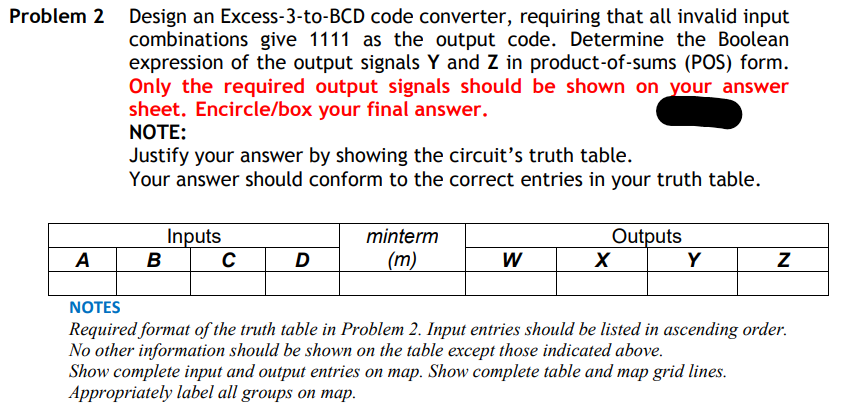 Solved Problem 2 Design an Excess-3-to-BCD code converter, | Chegg.com