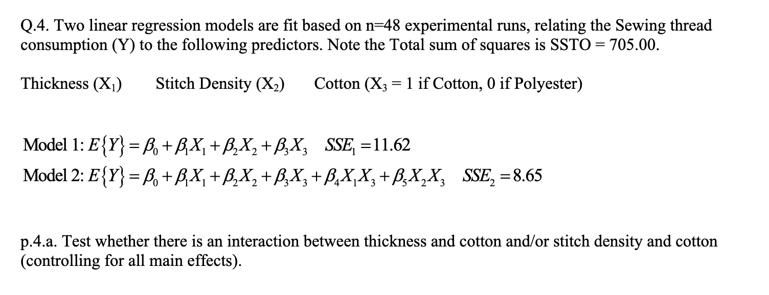 Solved Q.4. Two linear regression models are fit based on | Chegg.com