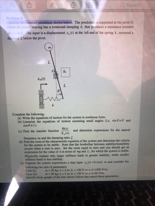 Problem 4: Consider the inverted pendulum shown | Chegg.com