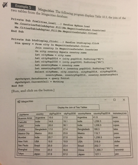 Solved Example 5 two tables from the Megacities database: | Chegg.com