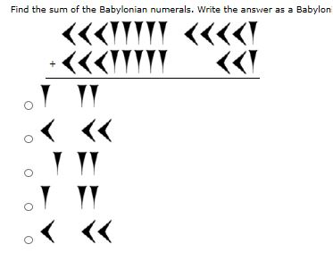 Solved Find the sum of the Babylonian numerals. Write the | Chegg.com