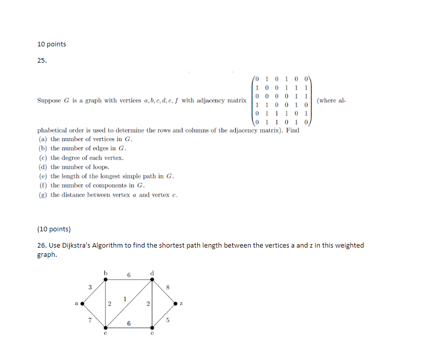 Solved 10 points 25. /0 10 1 00 Suppose G is a graph with | Chegg.com