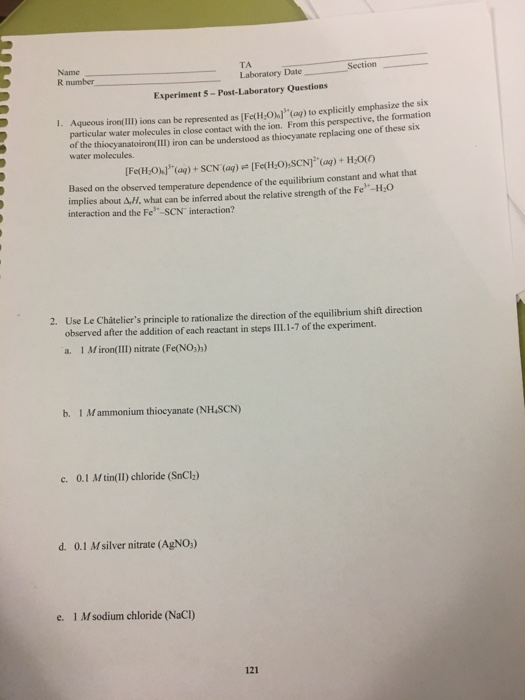 Solved Section Laboratory Date R number Experiment 5- | Chegg.com