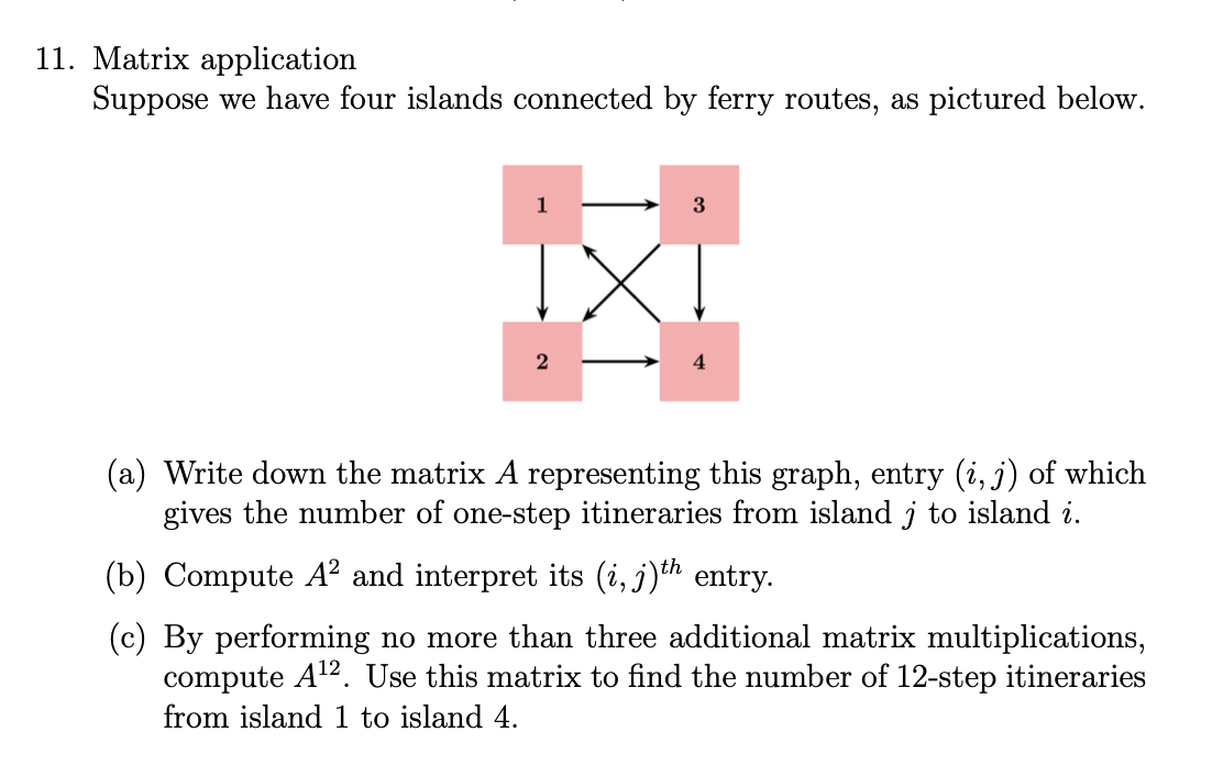 Solved 1. Matrix application Suppose we have four islands | Chegg.com