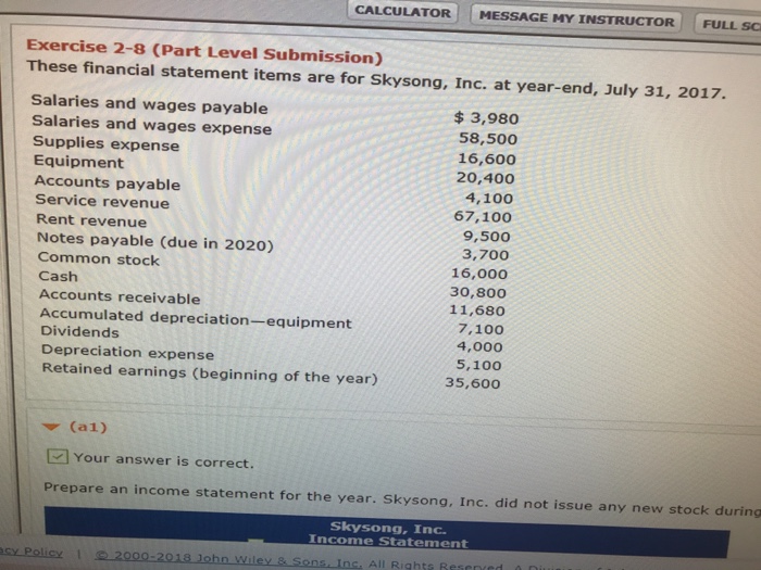 Solved CALCULATOR MESSAGE MY INSTRUCTOR FULL SC Exercise 2-8 | Chegg.com
