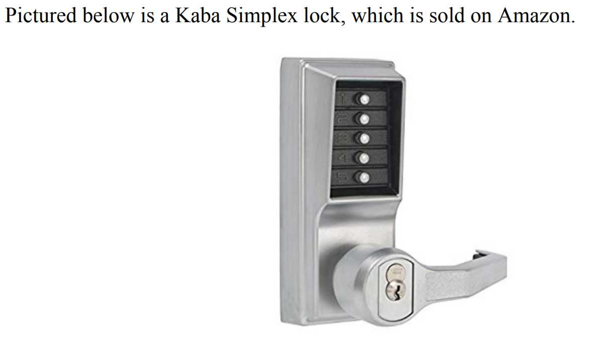 Below is a Kaba Simplex lock, which is sold on | Chegg.com