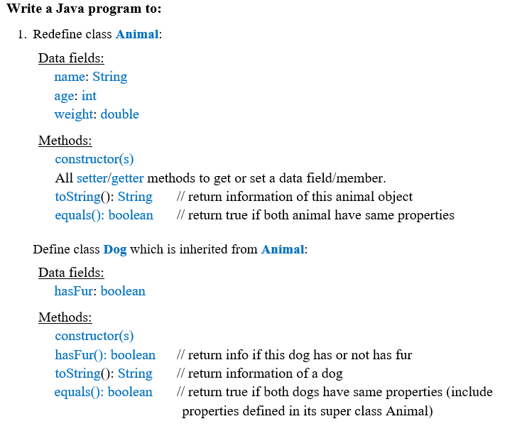Solved ite a Java program to: Redefine class Animal: Data | Chegg.com
