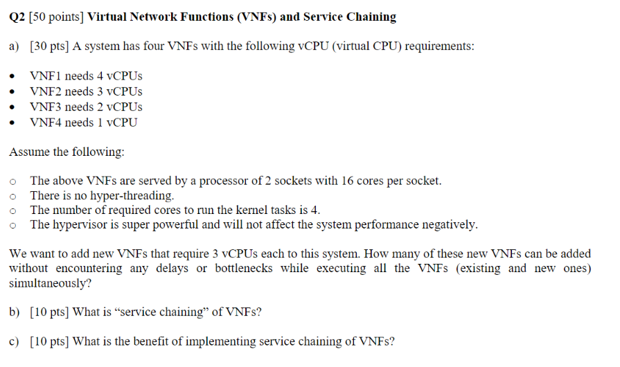 Solved Q2 [50 points] Virtual Network Functions (VNFs) and | Chegg.com