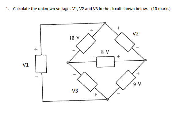 Solved 1. Calculate the unknown voltages V1, V2 and V3 in | Chegg.com