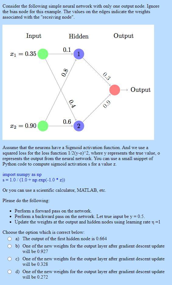 Solved Consider the following simple neural network with | Chegg.com