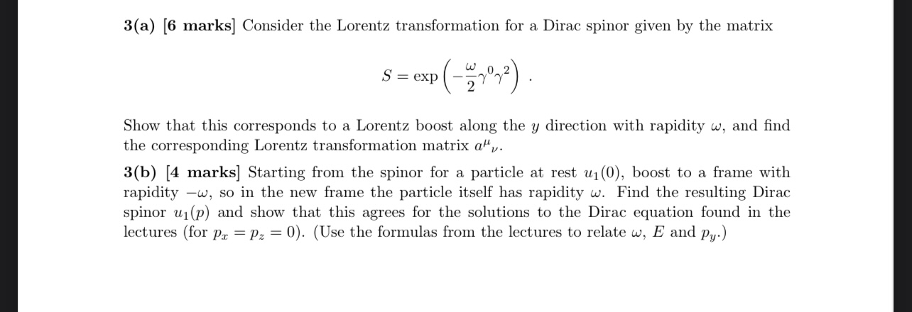 Solved 3(a) [6 ﻿marks] ﻿Consider the Lorentz transformation | Chegg.com