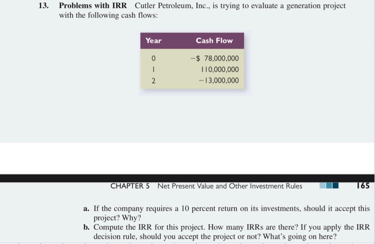 Solved 13. Problems with IRR Cutler Petroleum, Inc., is | Chegg.com