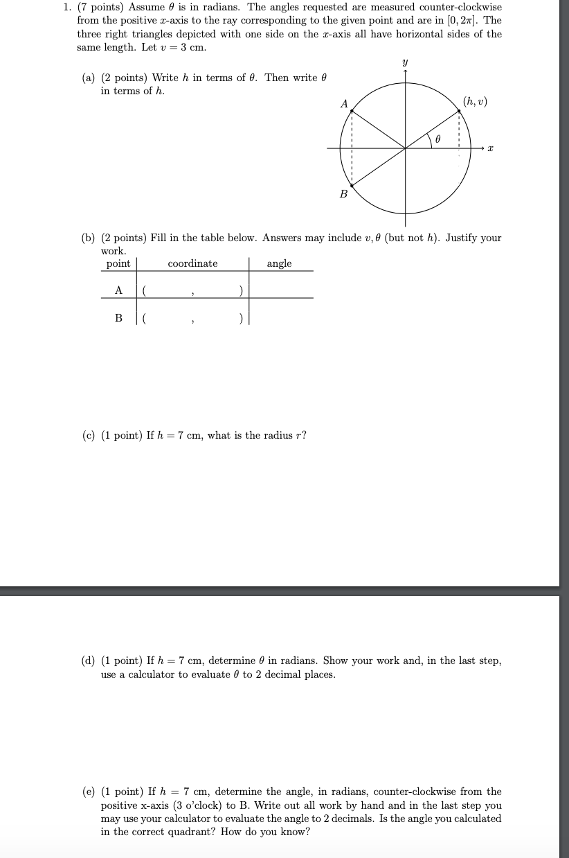 Solved 1. (7 points) Assume θ is in radians. The angles | Chegg.com