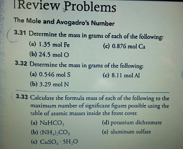Solved Review Problems The Mole and Avogadro's Number 3.31 | Chegg.com