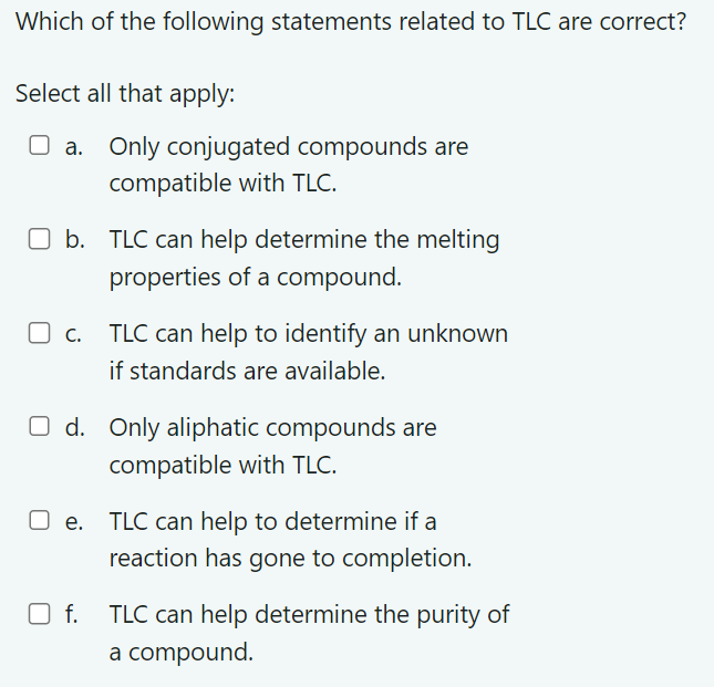 Solved Which of the following statements related to TLC are | Chegg.com