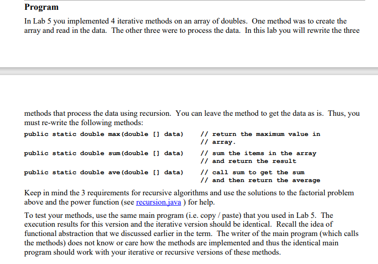 Solved Program In Lab 5 you implemented 4 iterative methods | Chegg.com