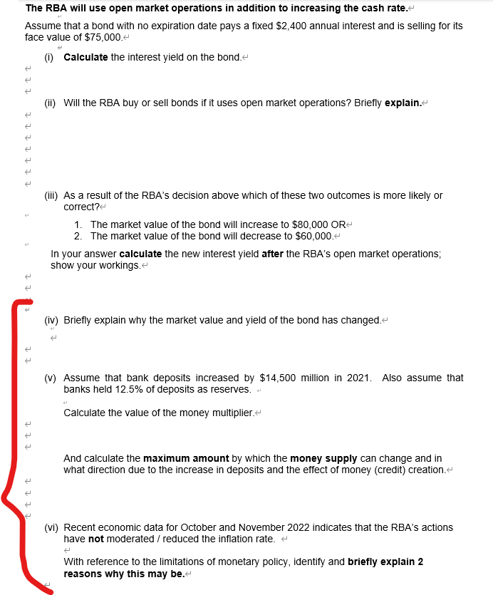 Solved The RBA will use open market operations in addition | Chegg.com