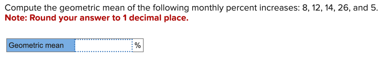Solved Compute the geometric mean of the following monthly | Chegg.com