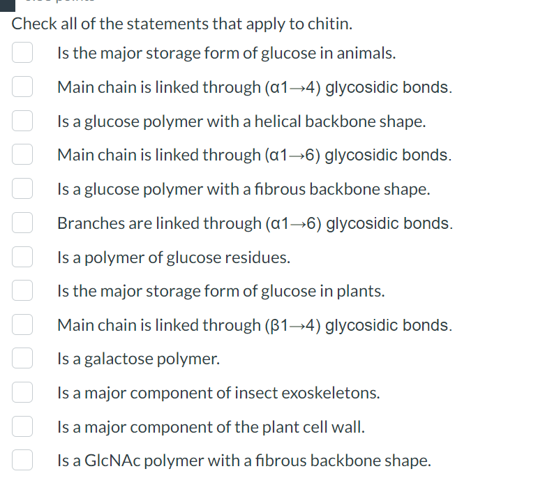 Check all of the statements that apply to chitin. Is | Chegg.com