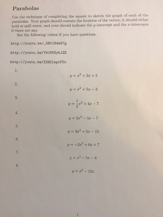 Solved Parabolas Use the technique of completing the square | Chegg.com
