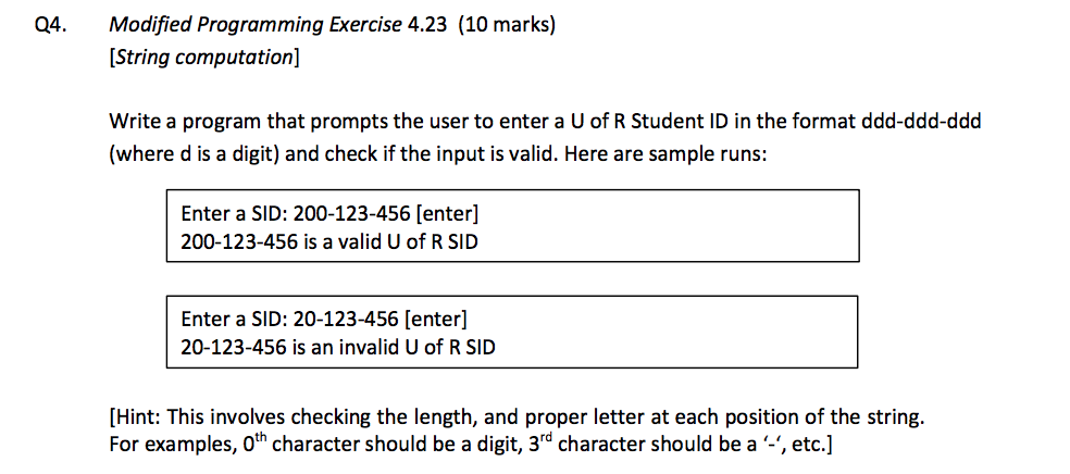 Solved Modified Programming Exercise 4.23 (10 marks) String | Chegg.com