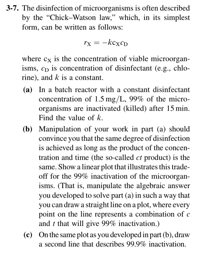 4-13. As indicated in Problem 3-7, the disinfection | Chegg.com