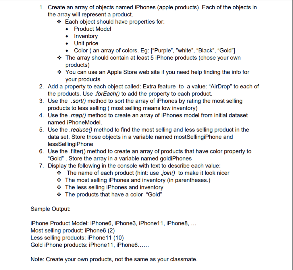 Solved 1 Create An Array Of Objects Named Iphones Apple