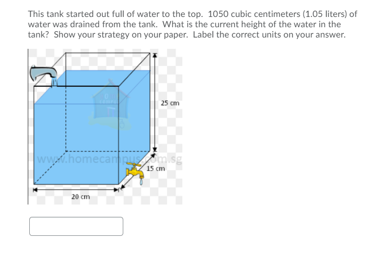 Solved This tank started out full of water to the top. 1050 | Chegg.com