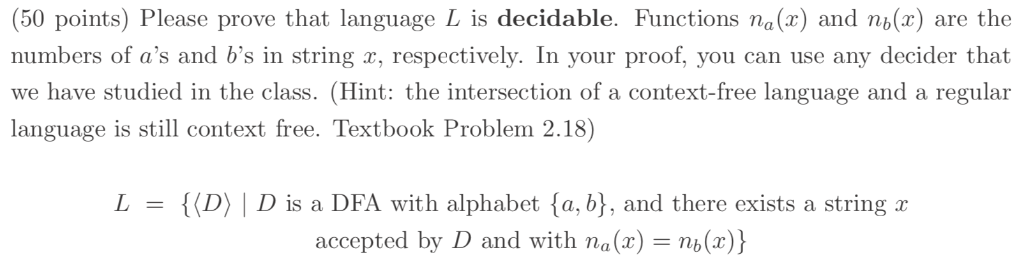Solved (50 points) Please prove that language L is | Chegg.com