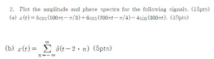 Solved 2. Plot the amplitude and phase spectra for the | Chegg.com