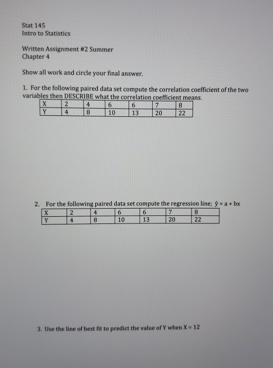 Solved Stat 145 Intro to Statistics Written Assignment #2 | Chegg.com