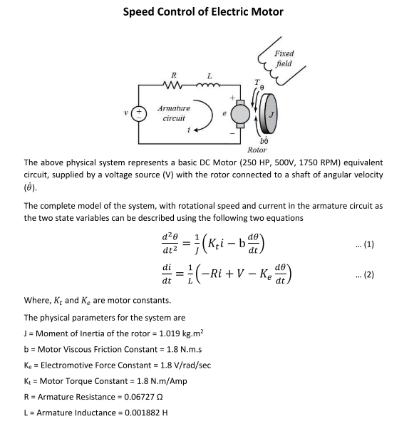 Solved Speed Control of Electric Motor Fixed field W- | Chegg.com