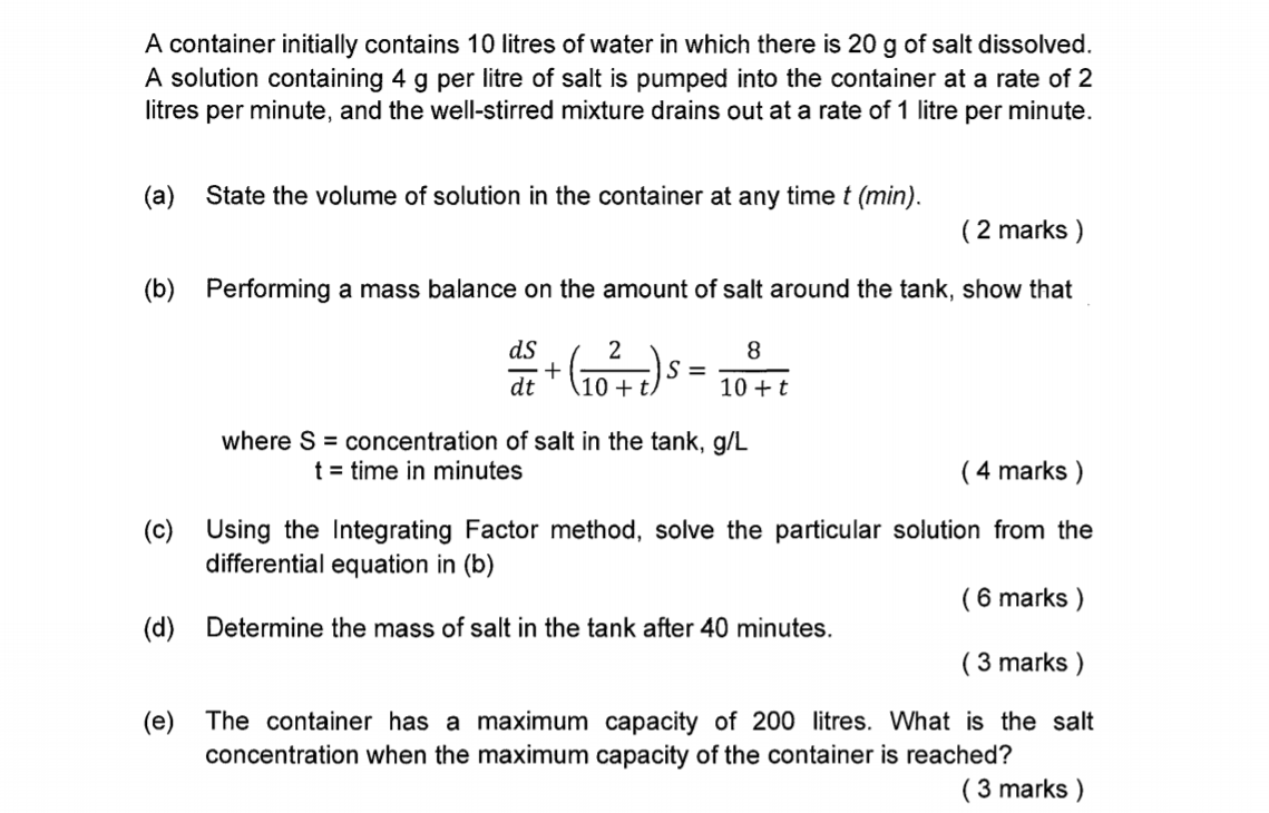 Solved A container initially contains 10 litres of water in | Chegg.com