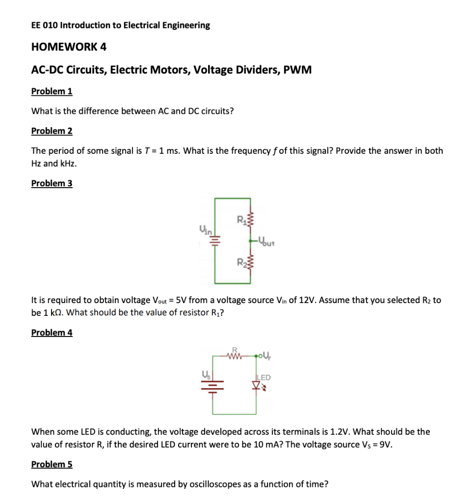 Solved EE 010 Introduction to Electrical Engineering | Chegg.com