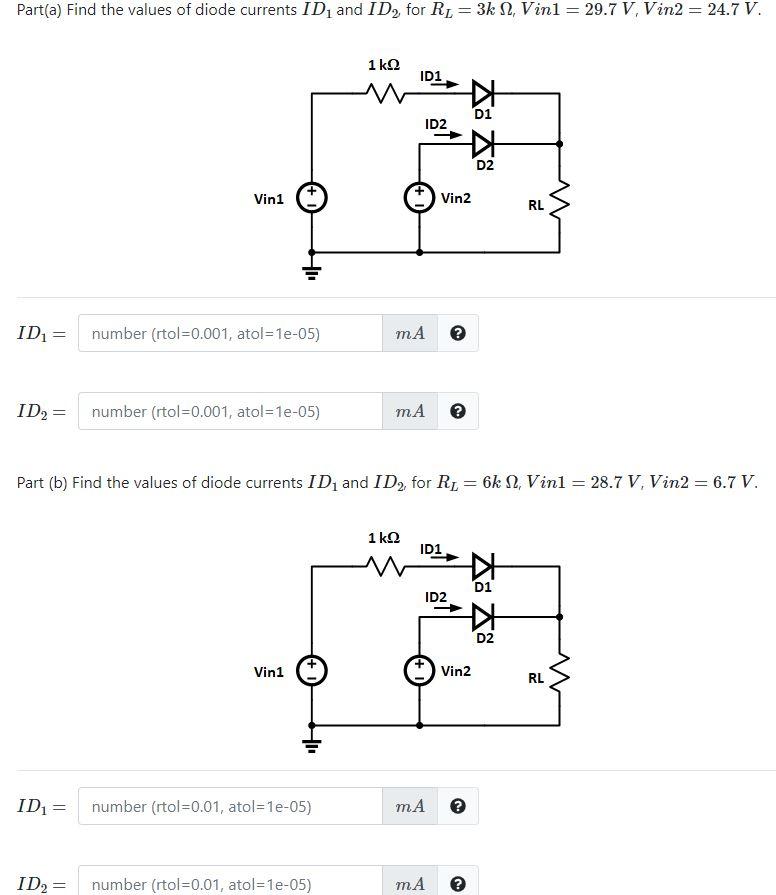 Solved Part(a) Find the values of diode currents ID, and | Chegg.com