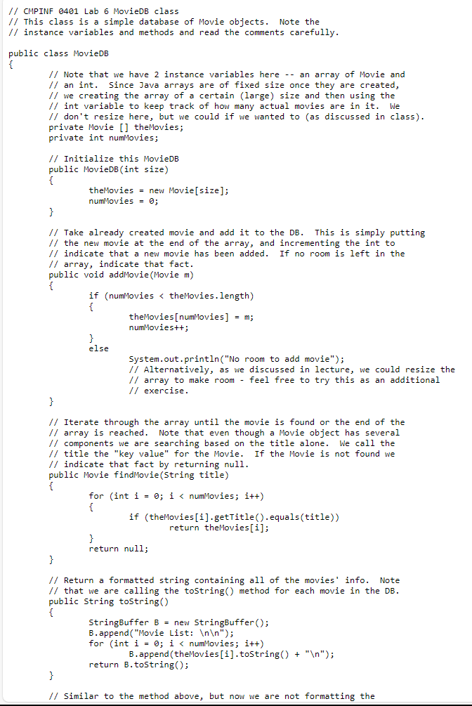 Solved CMPINF 0401 Lab 6 MovieDB class This class is a | Chegg.com