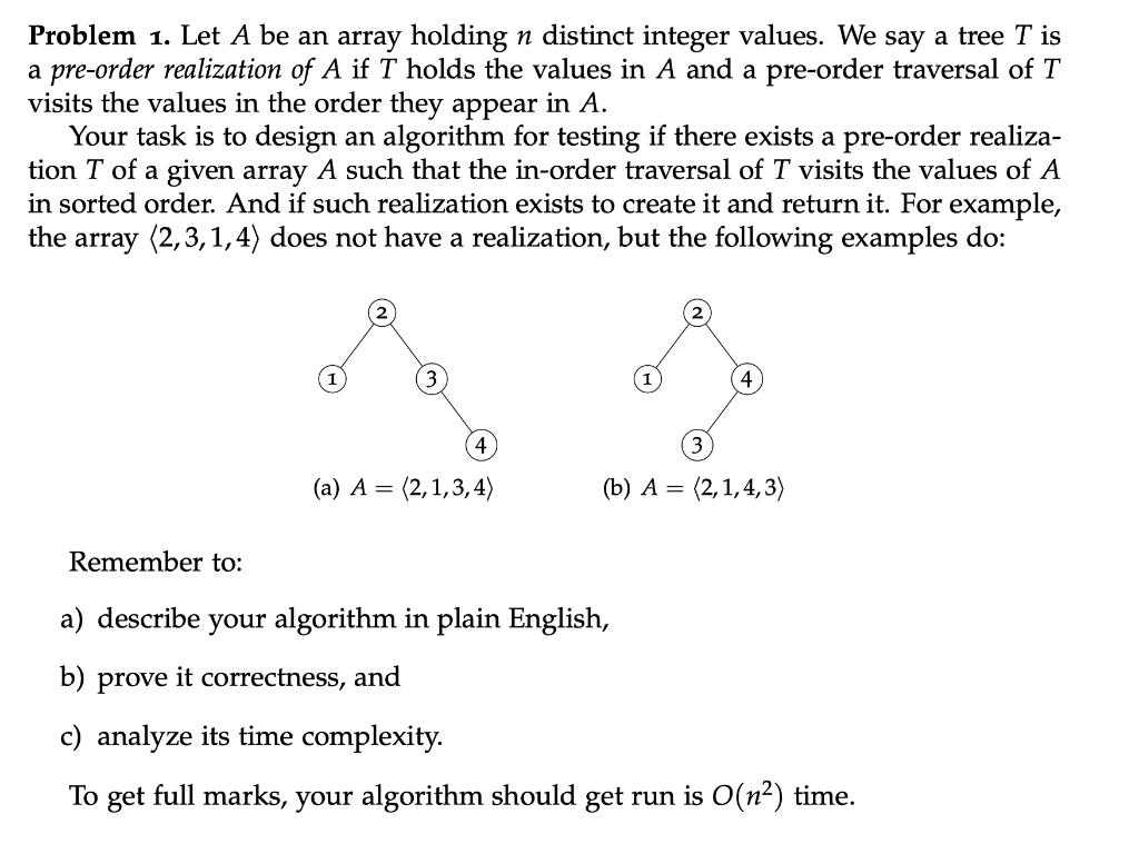 Problem 1 Let A Be An Array Holding N Distinct