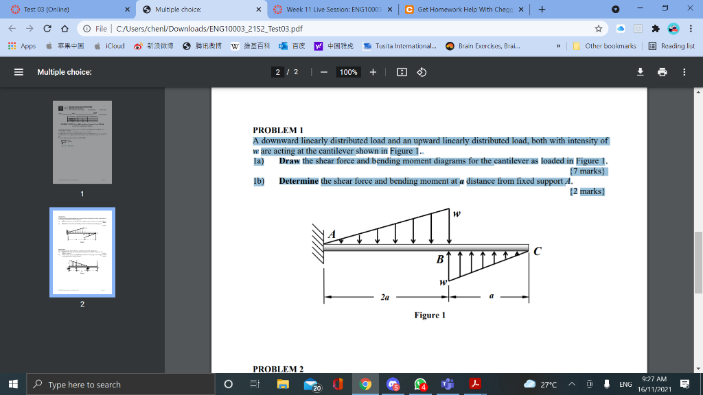 Solved A downward linearly distributed load and an upward | Chegg.com