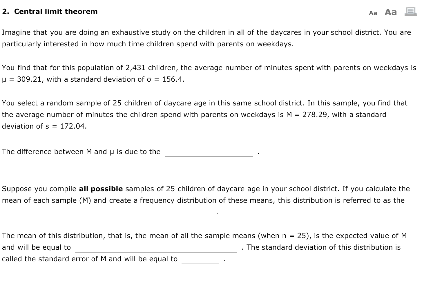 Solved 2. Central limit theorem Aa Aa E Imagine that you are | Chegg.com