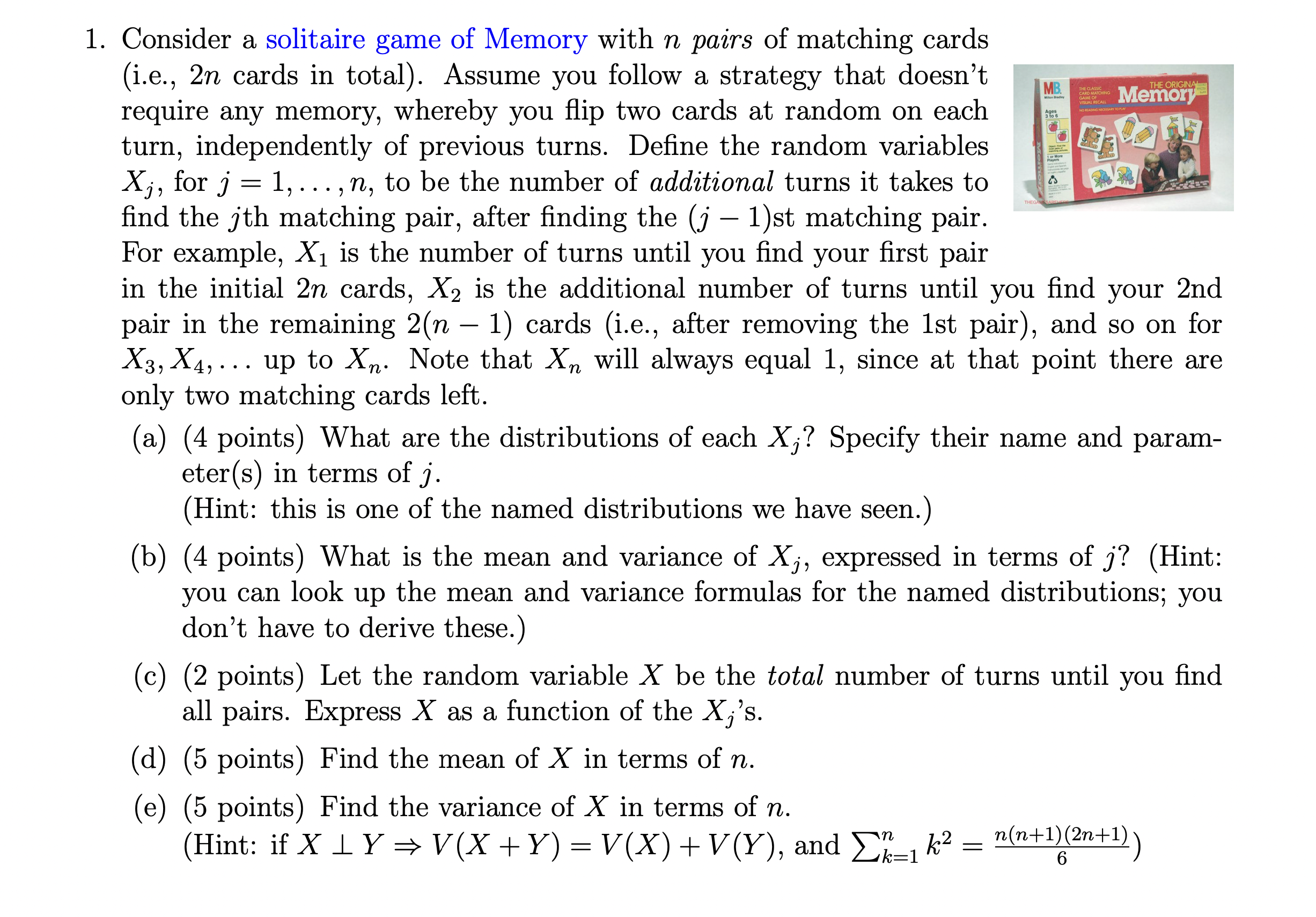 Solved 1. Consider a solitaire game of Memory with n pairs | Chegg.com