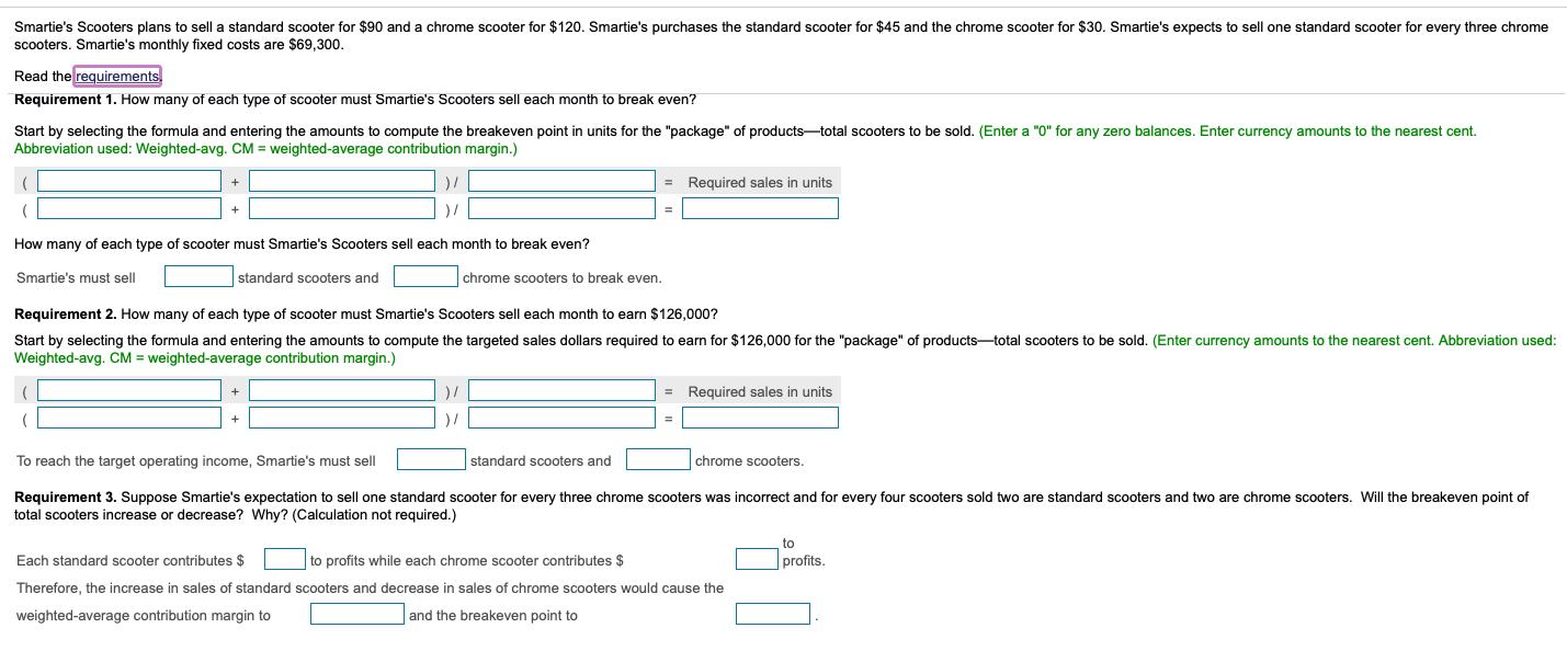 Solved Smartie's Scooters plans to sell a standard scooter | Chegg.com