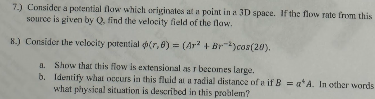 Solved 7.) Consider a potential flow which originates at a | Chegg.com
