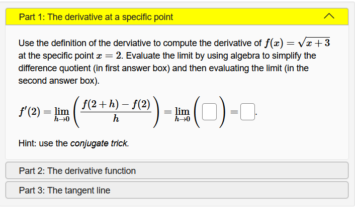 Solved Part 1: The derivative at a specific point ^ Use the | Chegg.com
