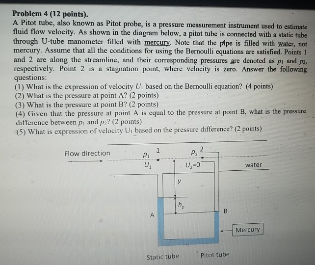 Solved Problem 4 (12 points). A Pitot tube, also known as | Chegg.com