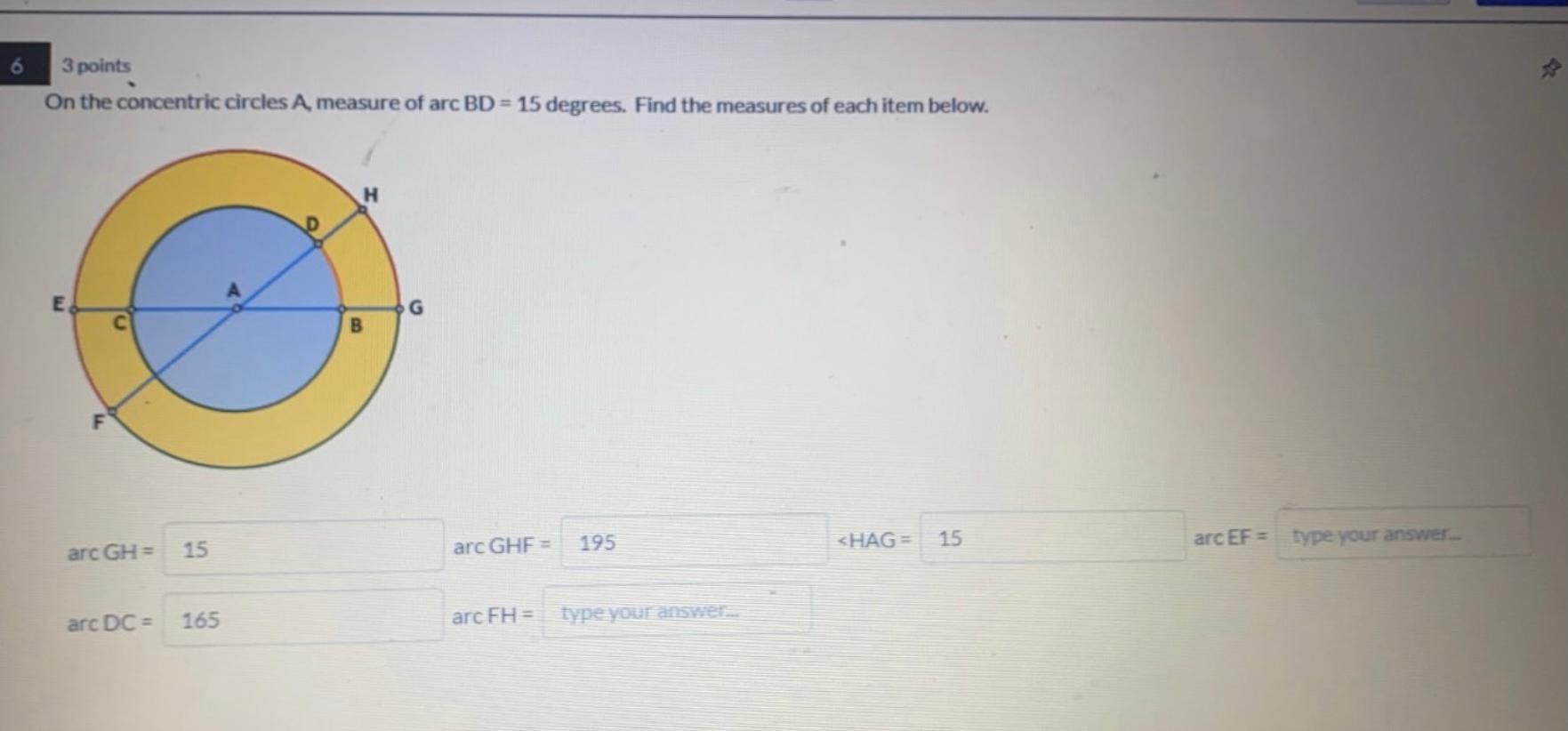 Solved 3 points On the concentric circles A measure of arc | Chegg.com